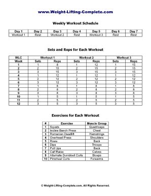 Weight Lifting Workout Chart Pdf Eoua Blog