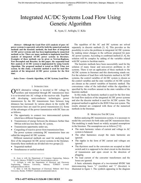 pdf integrated ac dc systems load flow using genetic algorithm