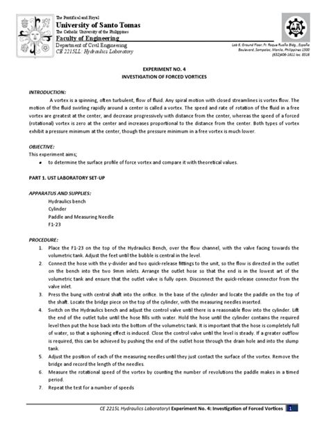 Lab Expt 04 Investigation Of Forced Vortices Pdf Vortices Valve