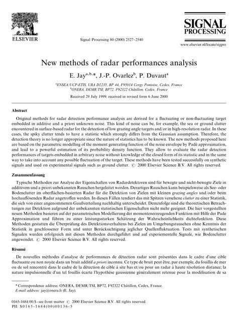 Pdf New Methods Of Radar Performances Analysis