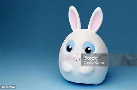 3d 큰 파란 눈을 가진 작은 귀여운 흰 토끼와 함께 행복한 부활절 배너 3차원 형태에 대한 스톡 사진 및 기타 이미지 3차원 형태 부활제 토끼 Istock