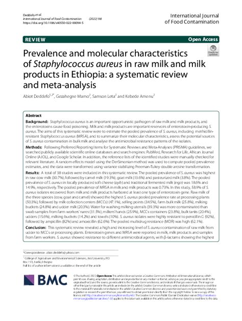 Pdf Prevalence And Molecular Characteristics Of Staphylococcus Aureus In Raw Milk And Milk