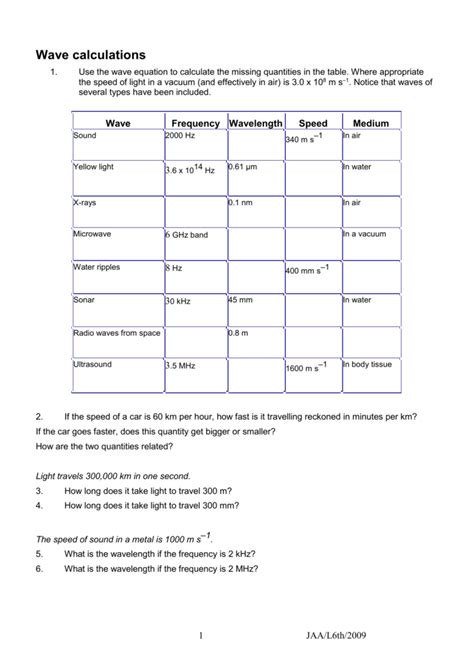 Wave Equation Calculations