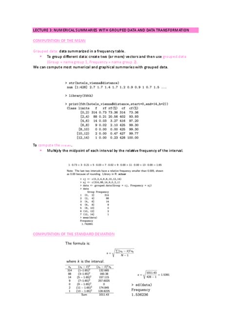 Lecture 3 Numerical Summaries With Grouped Data And Data Transformationpdf