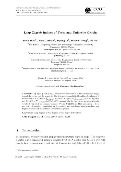 Pdf Leap Zagreb Indices Of Trees And Unicyclic Graphs