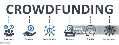 크라우드 펀딩 아이콘 벡터 일러스트 레이 션 자선 기부 기금 인포 그래픽 템플릿 프리젠 테이션 개념 배너 픽토그램 아이콘 세트 아이콘 기부함에 대한 스톡 벡터 아트 및 기타