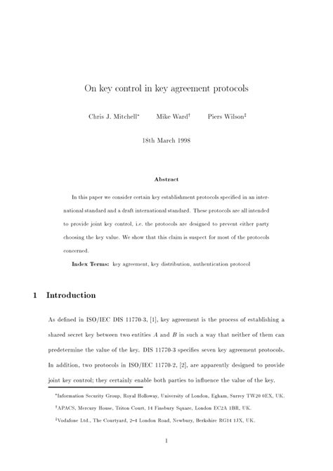 Pdf Key Control In Key Agreement Protocols