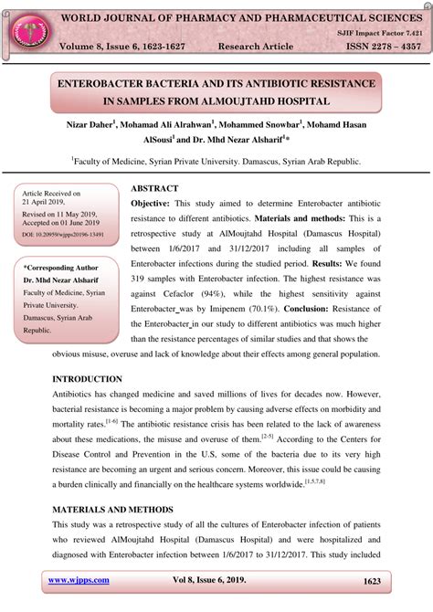 Pdf Enterobacter Bacteria And Its Antibiotic Resistance In Samples