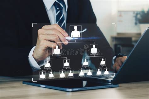Businessman Touching Organization Chart With Hierarchy Structure Of