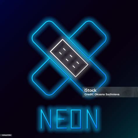 빛나는 네온 라인 은 검은 배경에 고립 붕대 석고 아이콘을 교차 의료 석고 접착제 붕대 유연한 직물 붕대 다채로운 개요 개념 벡터 1위에 대한 스톡 벡터 아트 및 기타