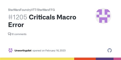 Criticals Macro Error · Issue 1205 · Starwarsfoundryvttstarwarsffg · Github