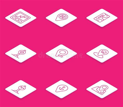 Set Line Gps Device With Map Helicopter Landing Pad City Navigation Location Cross Hospital