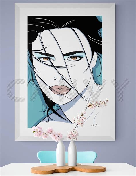 Patrick Nagel Style Art Glamour Girl Art Sexy Model Art Sexy Portrait