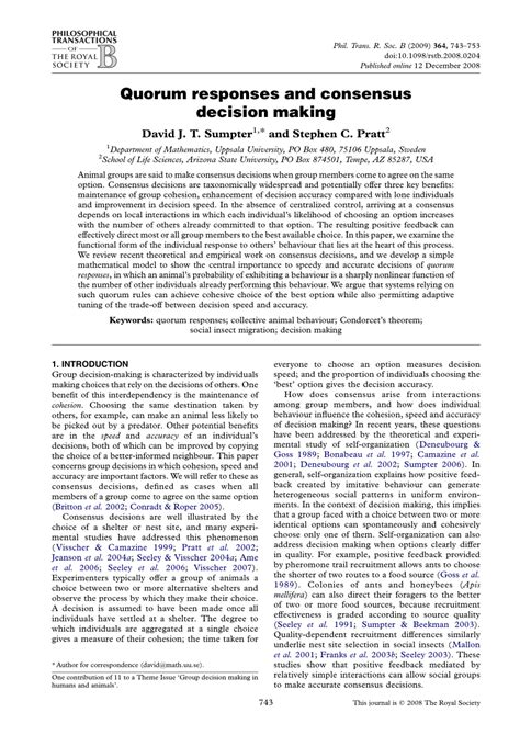 Pdf Quorum Responses And Consensus Decision Making