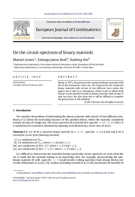 Pdf On The Circuit Spectrum Of Binary Matroids