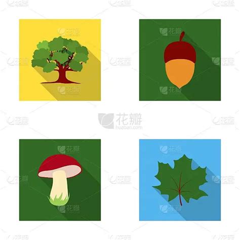 橡树、橡子、蘑菇、枫叶。森林集收集图标在平面风格矢量符号股票插图web。图片 其他图片图片素材 花瓣网