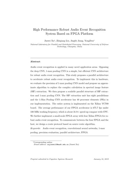 Pdf High Performance Robust Audio Event Recognition System Based On Fpga Platform
