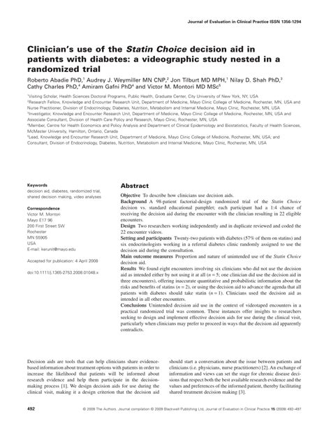 Pdf Clinicians Use Of The Statin Choice Decision Aid In Patients With Diabetes A