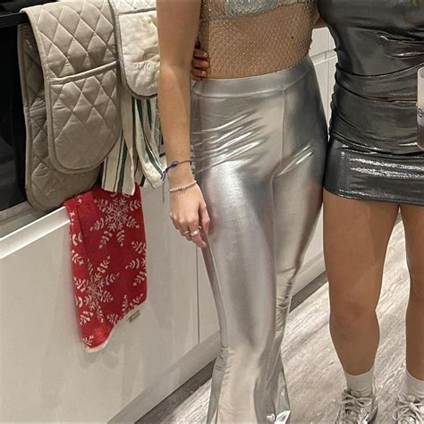 Silver Metallic Leggings Worn Once For An Alien Depop