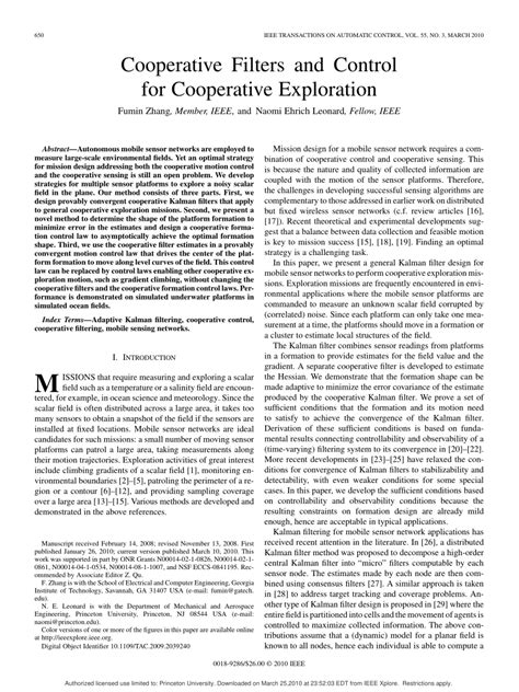 Pdf Cooperative Filters And Control For Cooperative Exploration