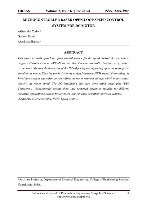 pdf microcontroller based open loop speed control system for dc motor