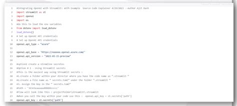 Integrating Openai With Streamlit With Example Source Code Explainer