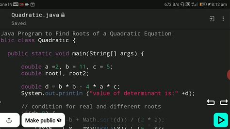A Program Of Roots Of Quadratic Equation In Java Viral Viralvideo