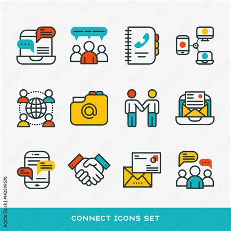 Thin Lines Connection Icons Outline Set Of Big Data Center Group Cloud Computing System Internet