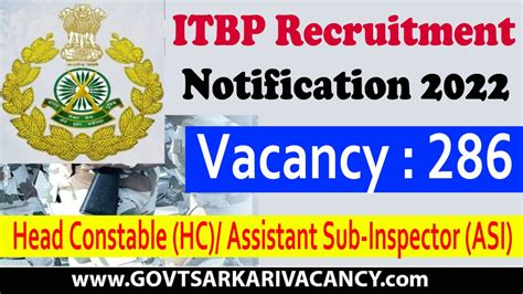 Itbp Recruitment Notification 2022 Apply Now For Head Constable Asi