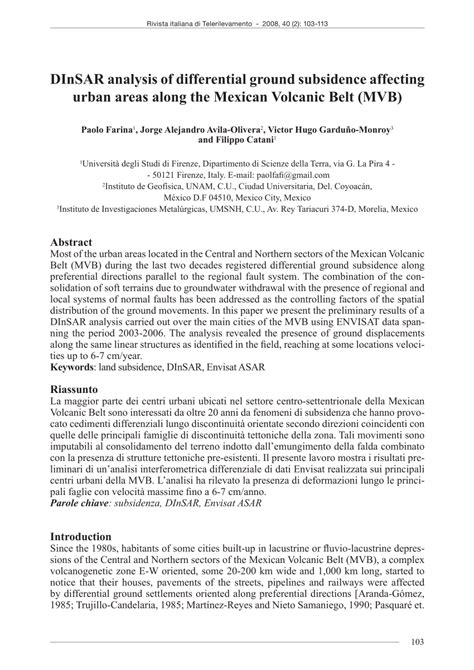 Pdf Dinsar Analysis Of Differential Ground Subsidence Affecting Urban Areas Along The Mexican