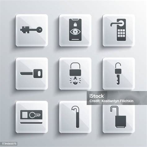 지렛대 설정 자물쇠 열기 잠금 해제 키 열쇠 내부 카드 구 및 디지털 도어 아이콘 고장 벡터 갈고리 발톱에 대한 스톡 벡터 아트 및 기타 이미지 Istock