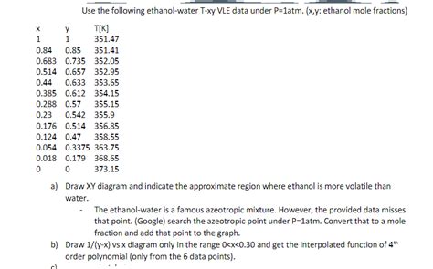Solved Use The Following Ethanol Water T Xy Vle Data Under