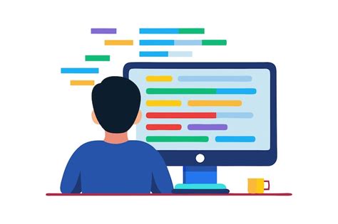 A Young Man Programming On A Computer With Colorful Coding Displays