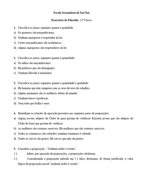 Exercicios De Filosofia 12 Classe Cd Pdf Lógica