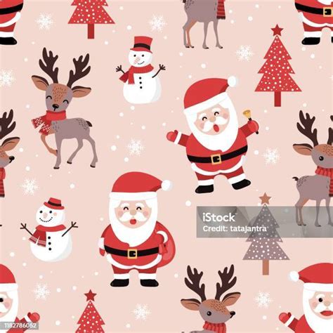산타와 순록 배경크리스마스 원활한 패턴 눈송이 포장지 패턴 채우기 겨울 인사말 웹 페이지 배경 크리스마스와 새해 인사말 카드와 겨울 패턴 12월에 대한 스톡 벡터 아트 및