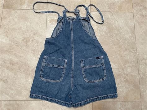 Vintage Denim Overalls Short Shorts Anchor Blue Y2k Gem
