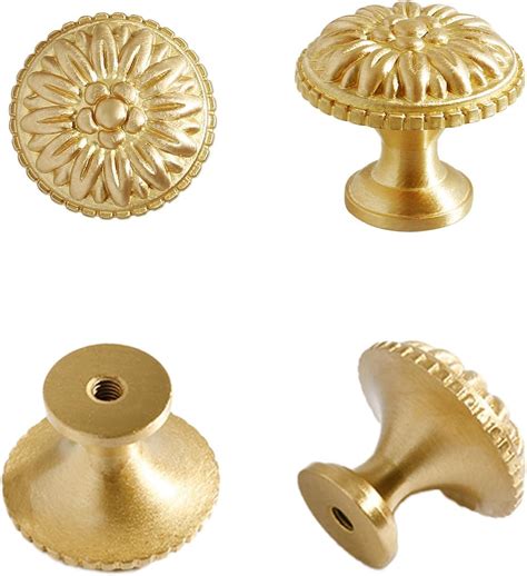 Hizefsoo 4pcs Gold Brass Drawer Knobs Solid Copper Gold Brass Cabinet Knobs Decorative Knob