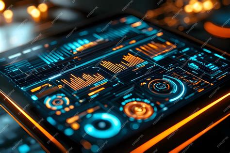 futuristic digital interface with vibrant data visualizations and analytics premium ai
