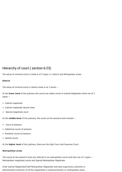 CRPC Law Notes Bter Hierarchy Of Court Section 6 23 The Setup Of Criminal Courts In India