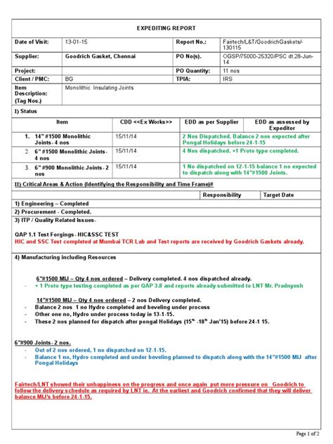 13 01 15 Expediting Report Goodrichgaskets Pdf Business