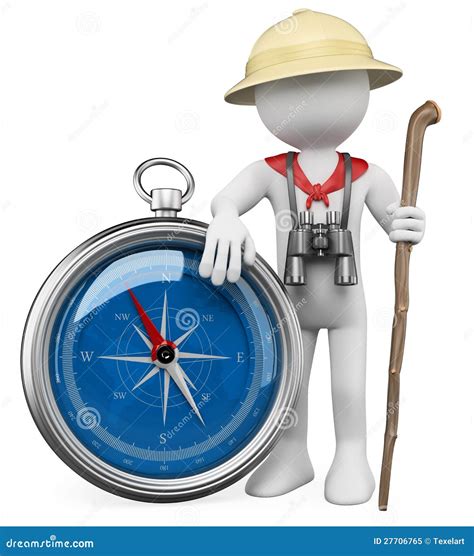 3d White People Explorer With Compass Stock Image