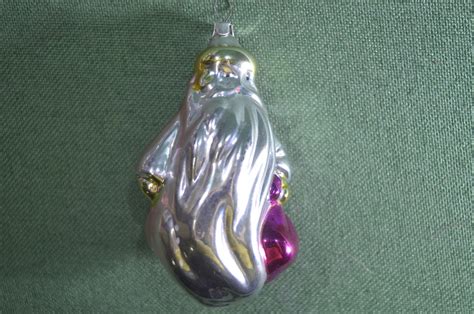 Купить Елочная стеклянная игрушка Дед Мороз с малиновым мешком Стекло подвес 2 СССР цены