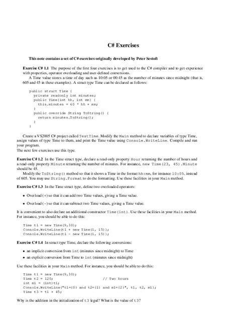 Pdf Csharp Exercises