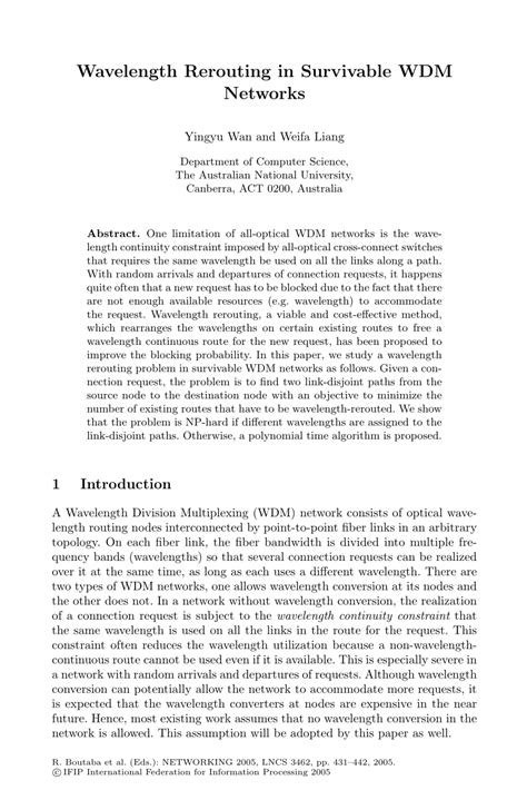 Pdf Wavelength Rerouting In Survivable Wdm Networks