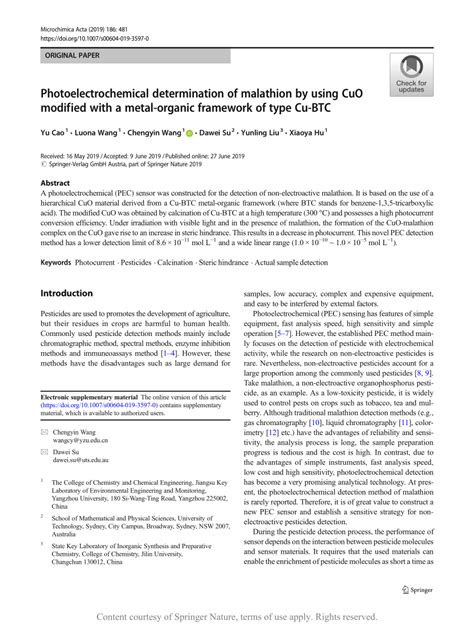 Photoelectrochemical Determination Of Malathion By Using Cuo Modified