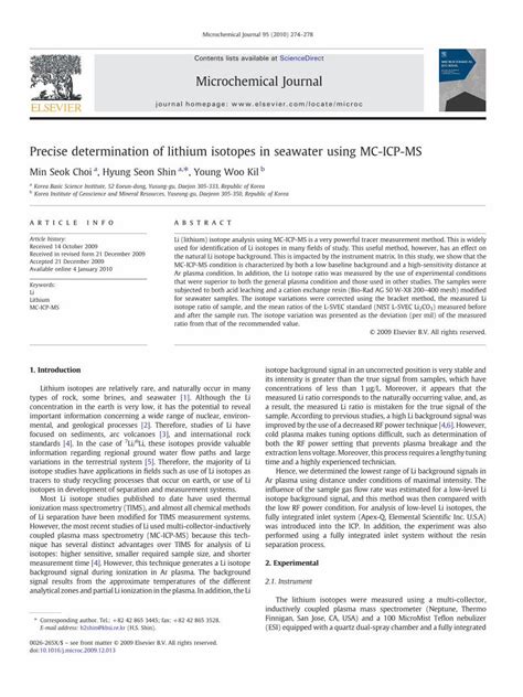 Pdf Precise Determination Of Lithium Isotopes In Seawater Using Mc Icp Ms Dokumen Tips