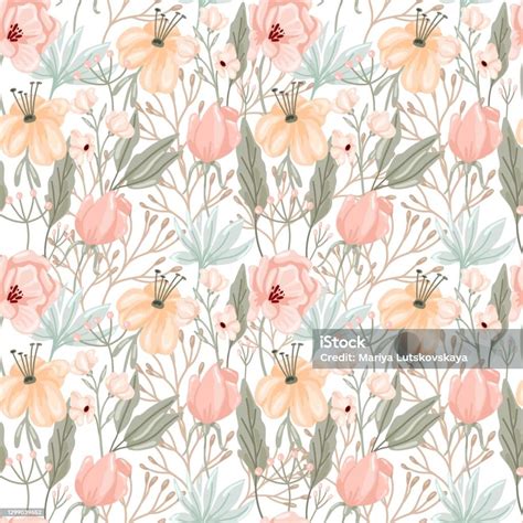 파스텔 꽃과 매끄러운 패턴을 남깁니다 손으로 그린 우아한 보헤미안 스타일의 식물 배경 부드러운 색상 현대 벡터 장식 직물 포장 지 벽지 플로럴 텍스처 프린트 패브릭 연속