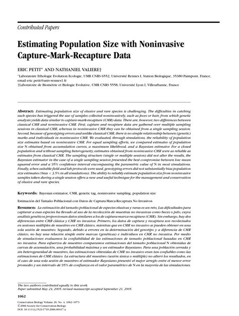 pdf estimating population size with noninvasive capture‐mark