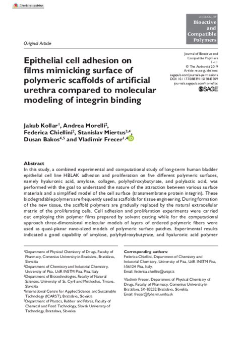 Pdf Epithelial Cell Adhesion On Films Mimicking Surface Of Polymeric Scaffolds Of Artificial
