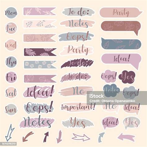 파스텔 색상의 귀여운 종이 노트 스티커 간단한 페이지입니다 고정식 세트 메모 및 메모 엽서 인쇄 가능한 플래너 스티커 할 일 목록에 대한 메모입니다 계획의 장식 요소 벡터